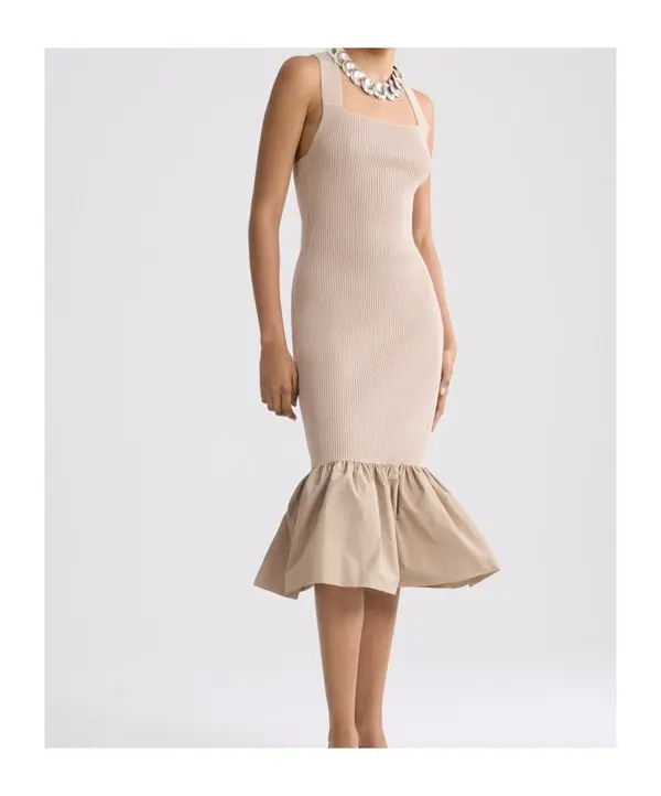 PATOU Ribbed Knit Dress With Ruffled Hem