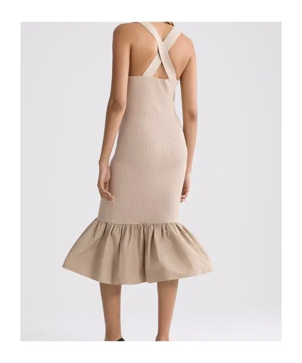 PATOU Ribbed Knit Dress With Ruffled Hem