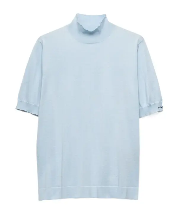 Prada Short Sleeve Mock Neck Knit Jumper - Blue