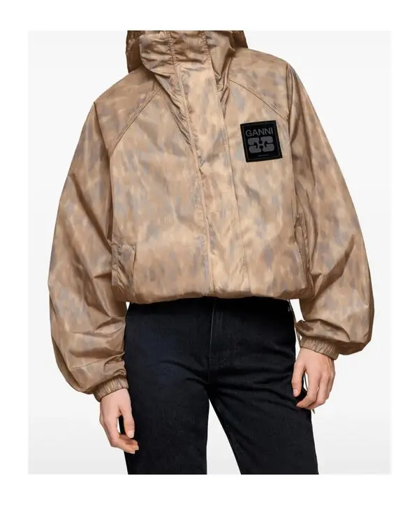 GANNI Printed Nylon Flyweight Jacket With Hood - No