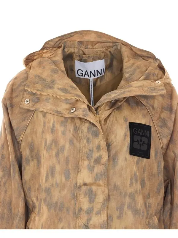 GANNI Printed Nylon Flyweight Jacket With Hood - No