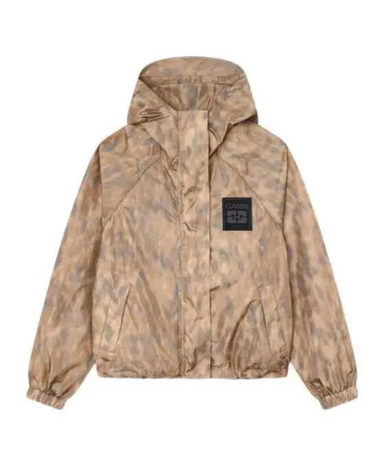 GANNI Printed Nylon Flyweight Jacket With Hood - Nude