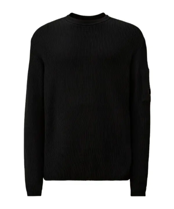 C.P. COMPANY Sea Island Ribbed Lens Sweater - Black