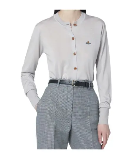 VIVIENNE WESTWOOD Logo Embroidered Knitted Cardigan - Gray