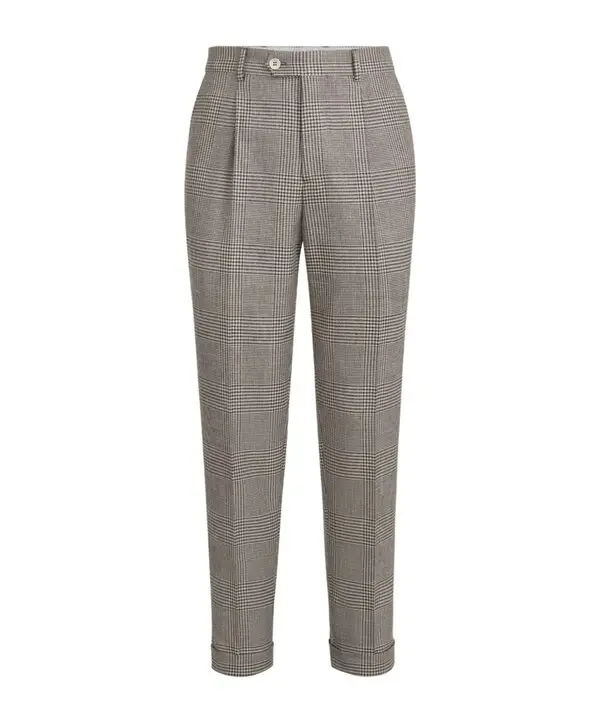 Brunello Cucinelli Prince Of Wales Checkered Pleated Trousers - Gray