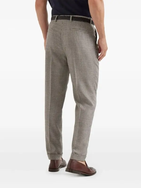 Brunello Cucinelli Prince Of Wales Checkered Pleated Trousers - Gray