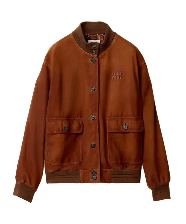 Miu Miu Suede Pocket Bomber Jacket - Brown
