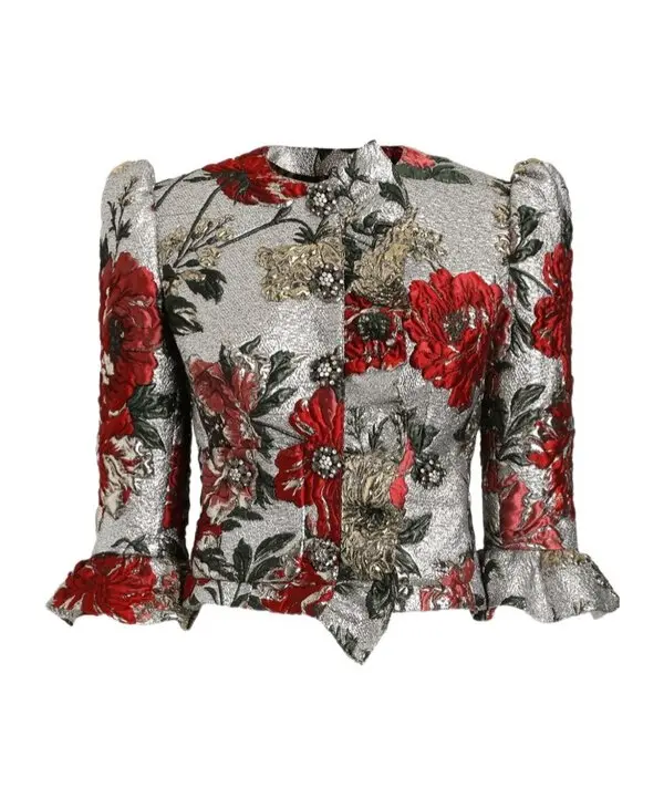Dolce & Gabbana Single-breasted Floral Jacket With Ruffles - Gray