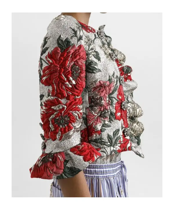 Dolce & Gabbana Single-breasted Floral Jacket With Ruffles - Gray