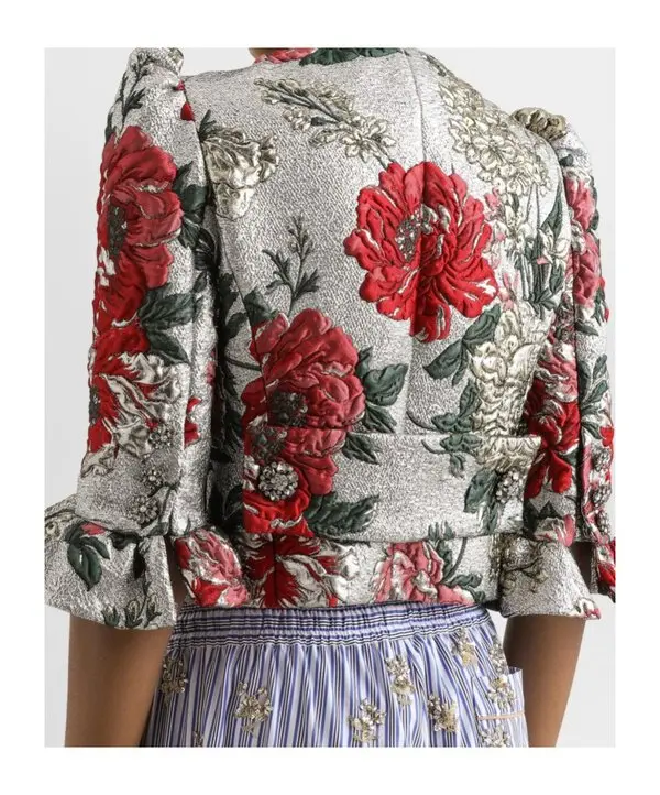 Dolce & Gabbana Single-breasted Floral Jacket With Ruffles - Gray