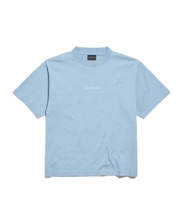 Balenciaga Logo Printed Crewneck T-shirt - Blue
