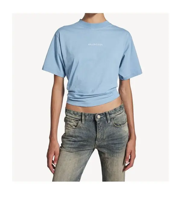 Balenciaga Logo Printed Crewneck T-shirt - Blue