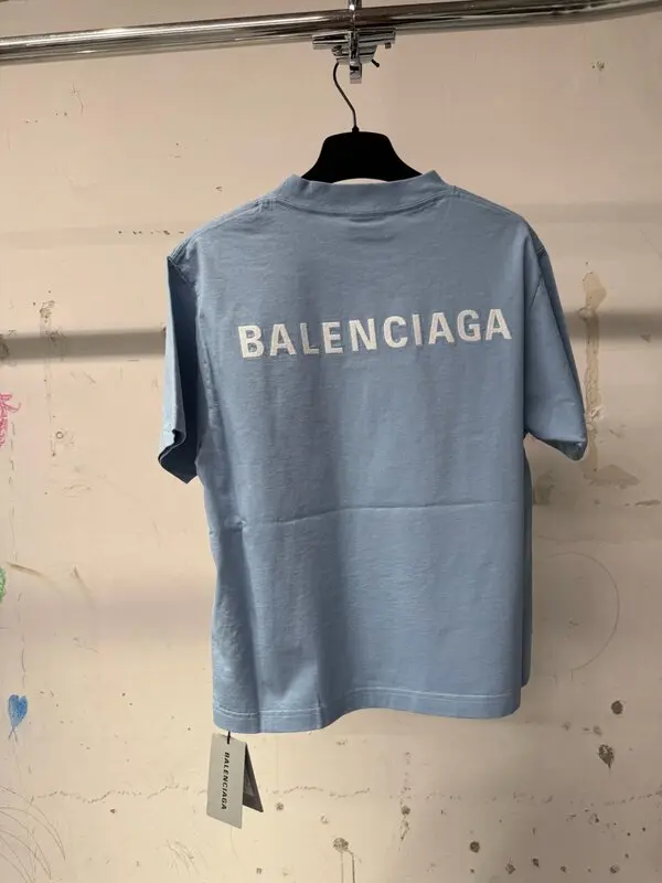 Balenciaga Logo Printed Crewneck T-shirt - Blue