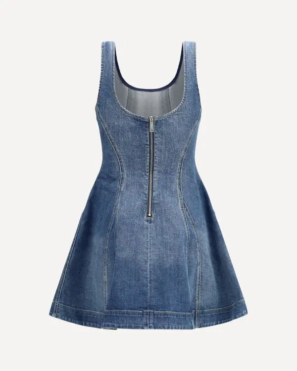 SELF-PORTRAIT Denim Flared Mini Dress