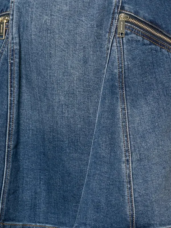SELF-PORTRAIT Denim Flared Mini Dress