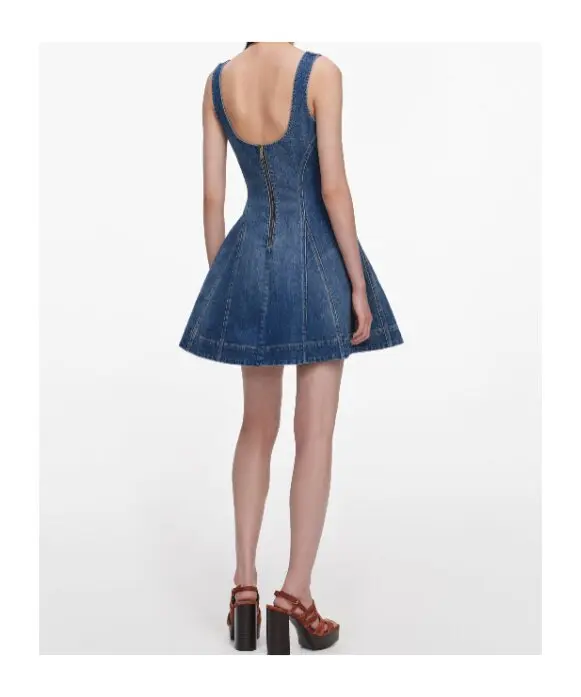 SELF-PORTRAIT Denim Flared Mini Dress