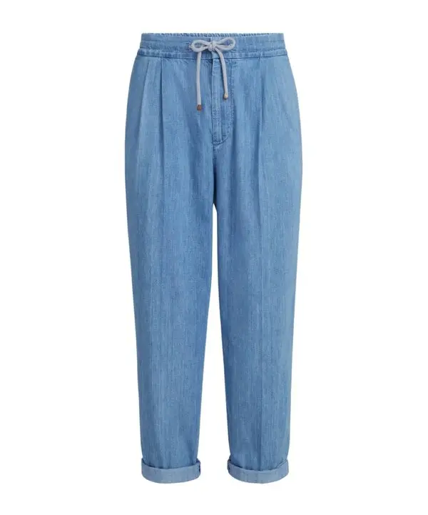 Brunello Cucinelli Lightweight Denim Trousers With Double Pleats - Blue