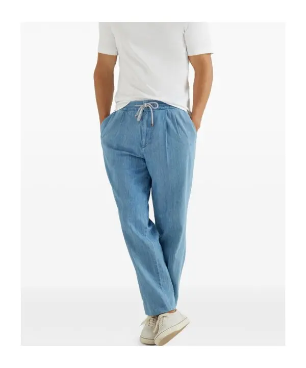 Brunello Cucinelli Lightweight Denim Trousers With Double Pleats - Blue