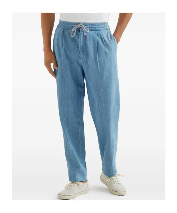 Brunello Cucinelli Lightweight Denim Trousers With Double Pleats - Blue