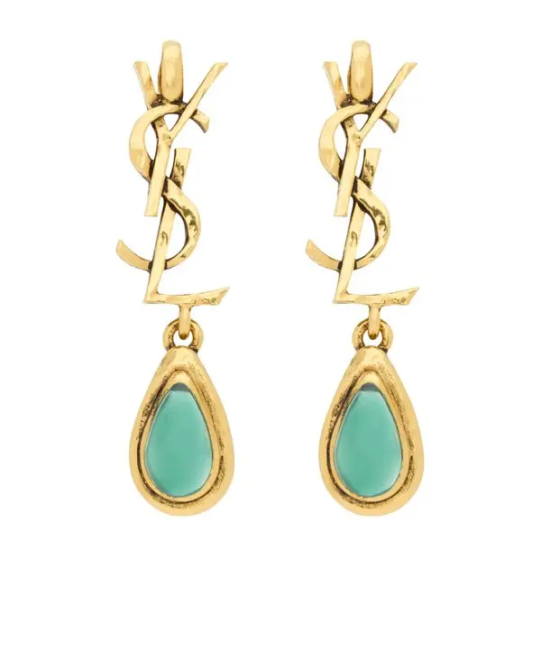 Saint Laurent Cassandre Drop Earrings - Green And Gold