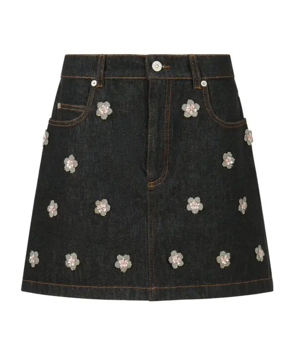 Marni Daisy Appliqué Denim Mini Skirt - Blue-black