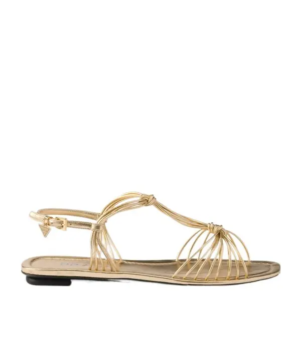 Prada Flat Sandals With Enamel Triangle Logo - Platinum