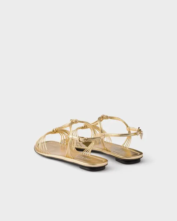 Prada Flat Sandals With Enamel Triangle Logo - Platinum