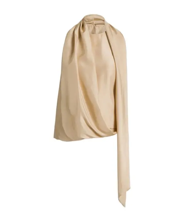 Alberta Ferretti Silk Top With Scarf Detail - Light Brown