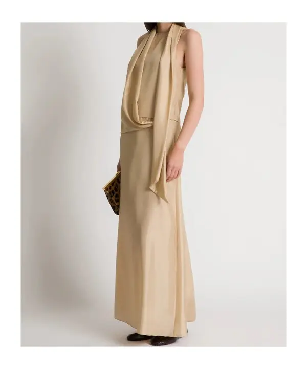 Alberta Ferretti Silk Top With Scarf Detail - Light Brown