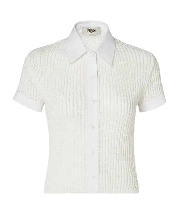 Fendi Knit Short-sleeve Shirt With Classic Collar - White