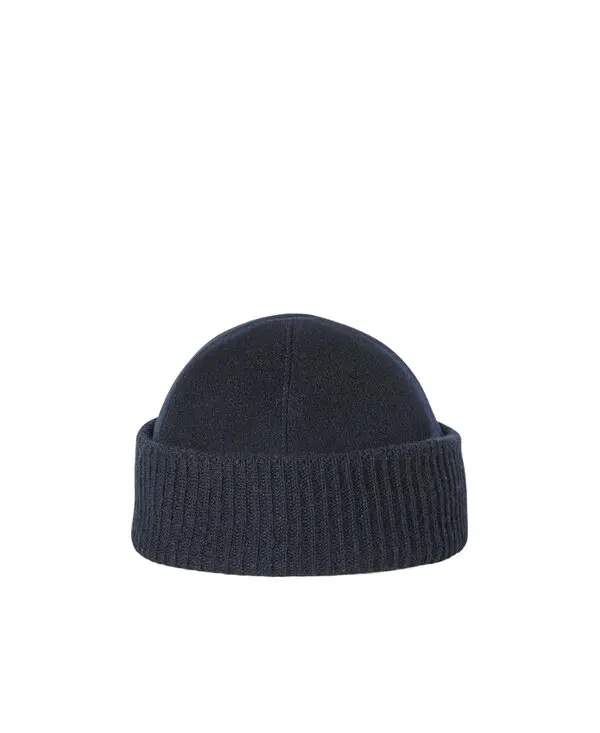 Loro Piana Logo Patch Knitted Beanie - Navy Blue