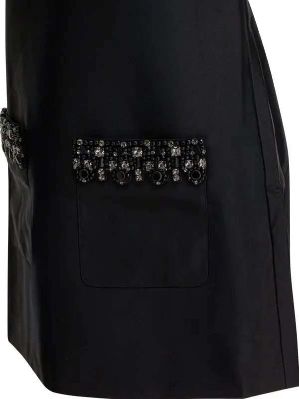 SELF-PORTRAIT Embellished Trim Mini Taffeta Dress - Black