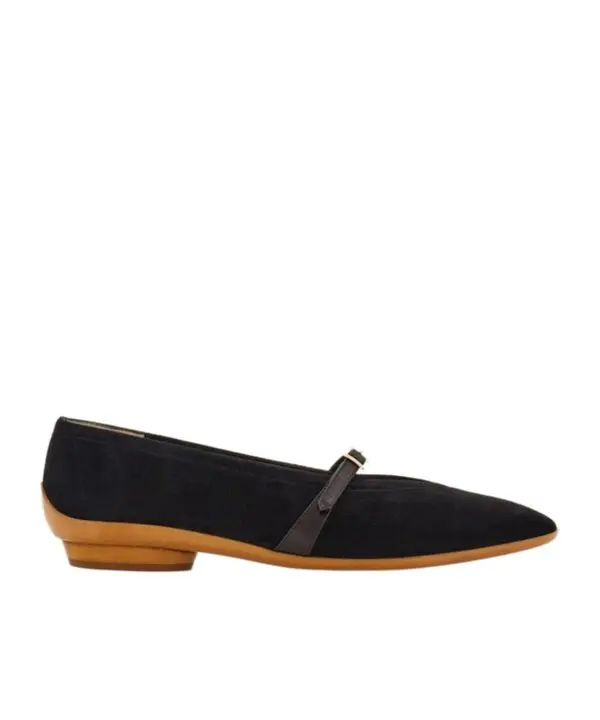 FERRAGAMO Suede Ballet Flats With Buckled Strap - Suede Ballet Shoes