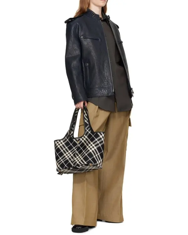 Burberry Nova Check Top Handle Bag - Black/plain White