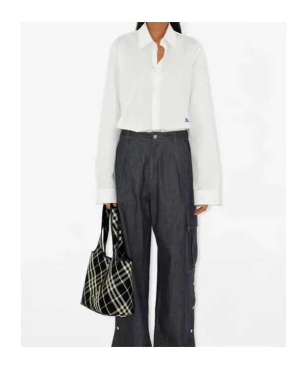 Burberry Nova Check Top Handle Bag - Black/plain White