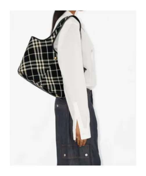 Burberry Nova Check Top Handle Bag - Black/plain White
