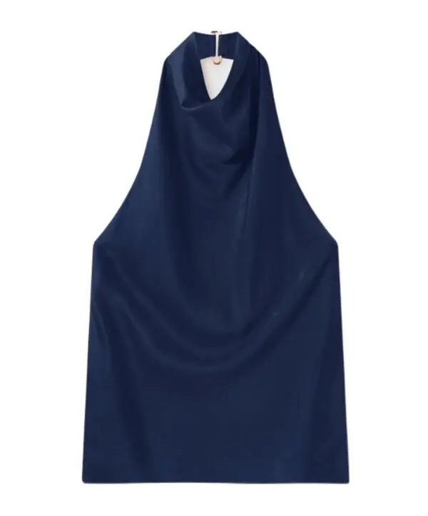 Stella McCartney Halterneck Draped Satin Top - Navy