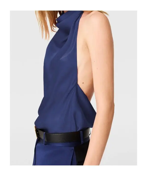Stella McCartney Halterneck Draped Satin Top - Navy