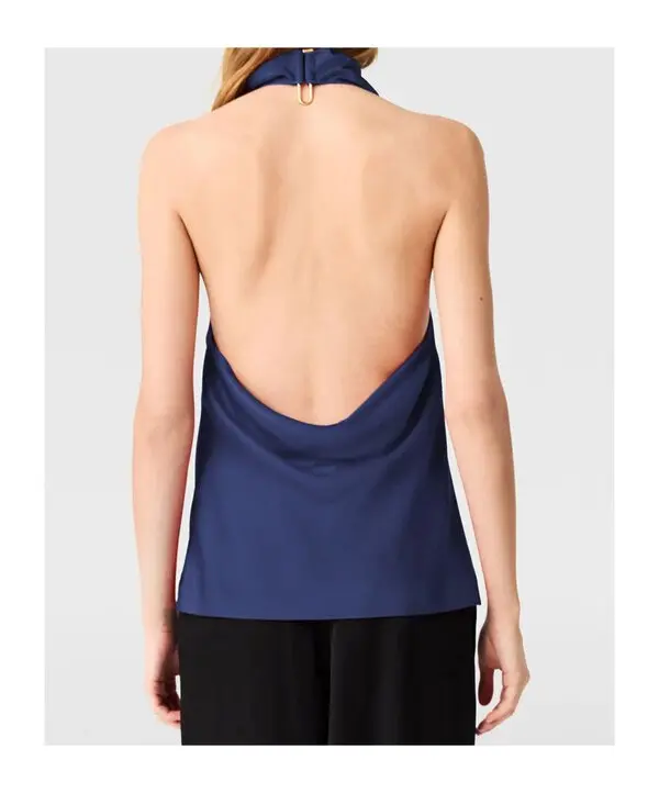 Stella McCartney Halterneck Draped Satin Top - Navy