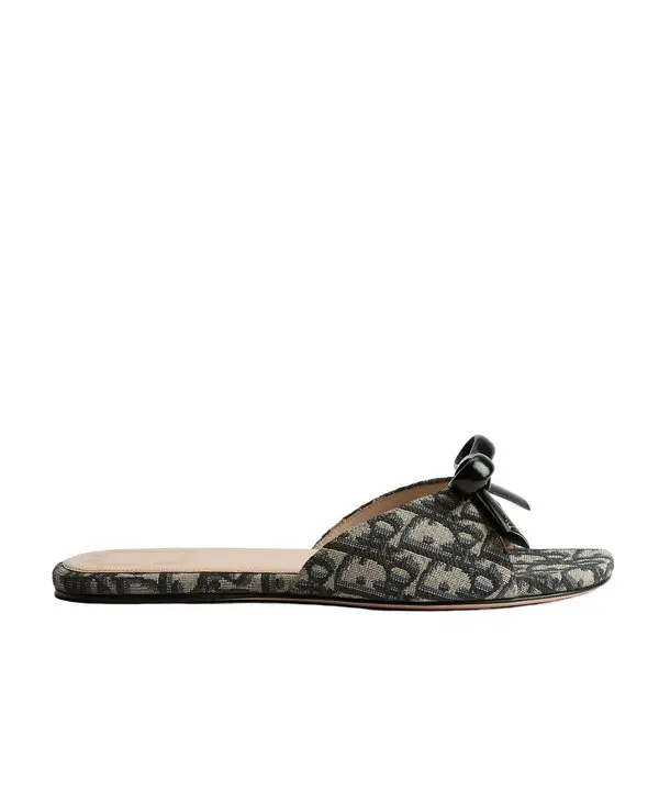 Dior Bow Detail Open Toe Slides - Dark Blue