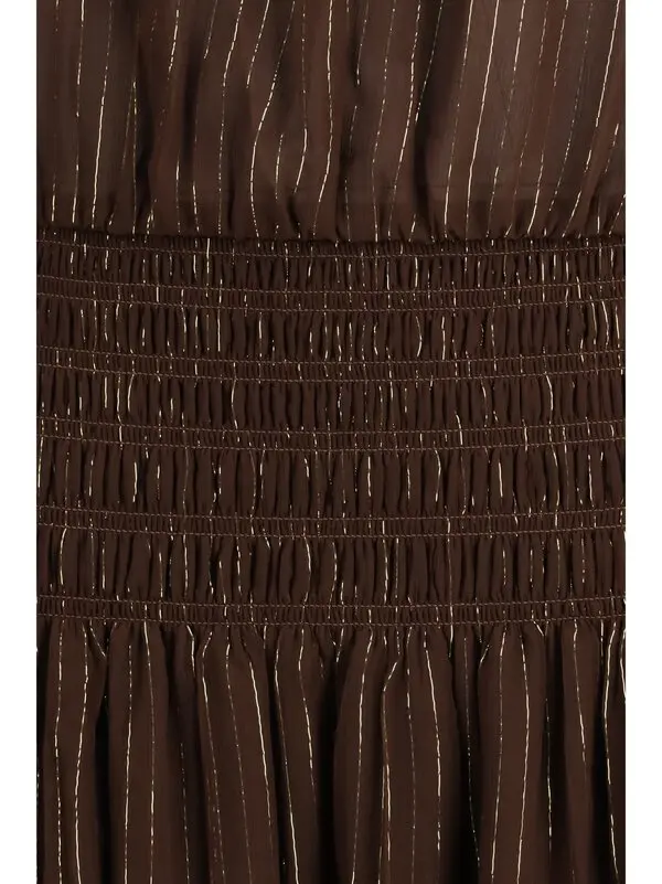 SELF-PORTRAIT Georgette Maxi Dress With Ruffled Off-the-shoulder Neckline - Brown