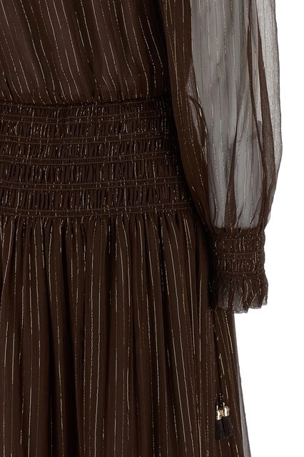 SELF-PORTRAIT Georgette Maxi Dress With Ruffled Off-the-shoulder Neckline - Brown