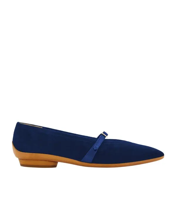 FERRAGAMO Suede Ballet Flats With Buckled Strap - Midnight Blue