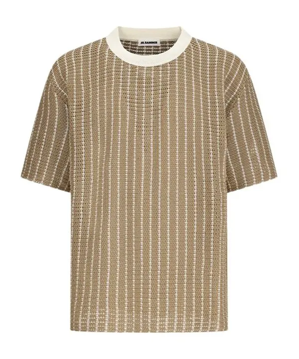 JIL SANDER Striped Open-knit T-shirt - Brown