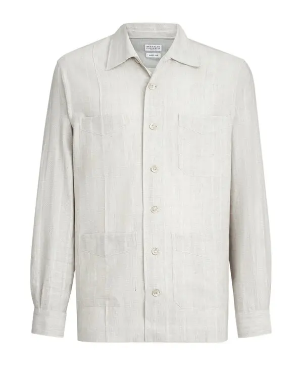Brunello Cucinelli Jacquard Stripe Easy Fit Guayabera Shirt
