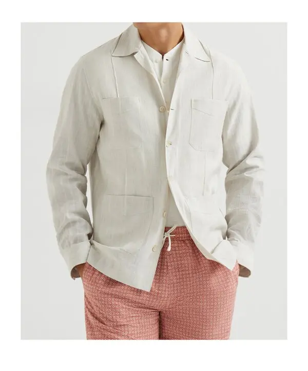 Brunello Cucinelli Jacquard Stripe Easy Fit Guayabera Shirt