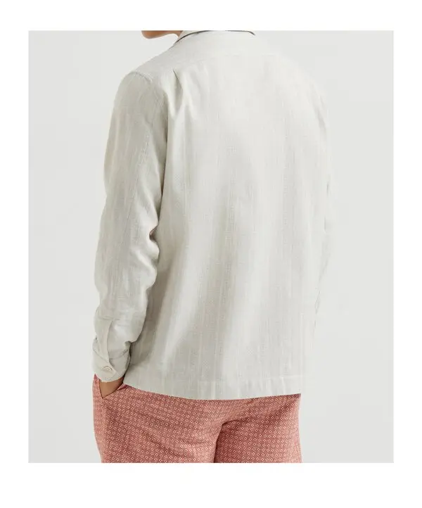 Brunello Cucinelli Jacquard Stripe Easy Fit Guayabera Shirt