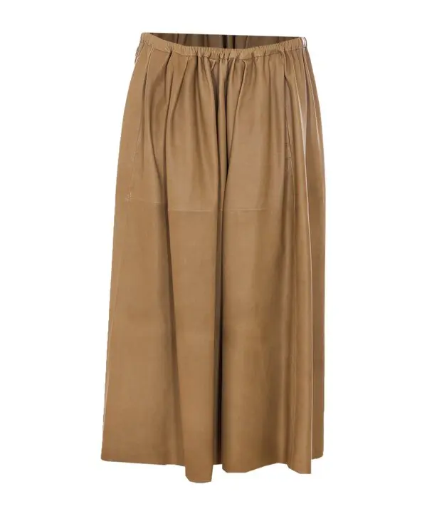 Auralee Elastic-waist Leather Midi Skirt - Brown