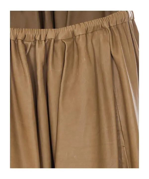 Auralee Elastic-waist Leather Midi Skirt - Brown