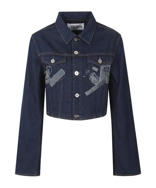 JEAN PAUL GAULTIER Cropped Printed Denim Jacket - Black